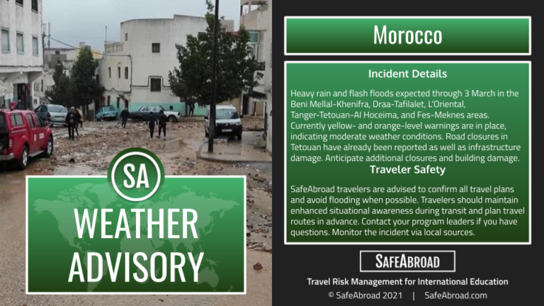Heavy Rain and Flash Floods in Morocco Through March 3 - SafeAbroad
