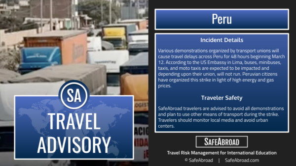 Travel disruptions expected nationwide in Peru on March 12 due to ...